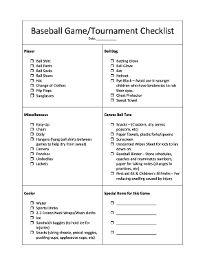 Fillable Online Baseball GameTournament Checklist - The Survival Mom ...