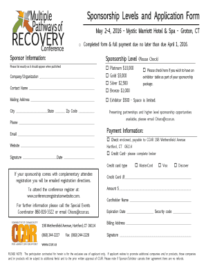 Fillable Online ccar Sponsorship Levels and Application Form - ccar Fax ...