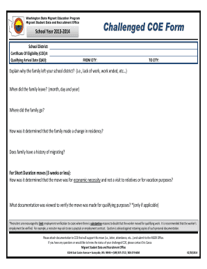 Fillable Online msdr Challenged COE Form - Migrant Student Data Fax Email Print - pdfFiller