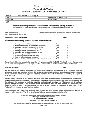 Fillable Online staugministries Tuberculosis Testing Parental Consent ...