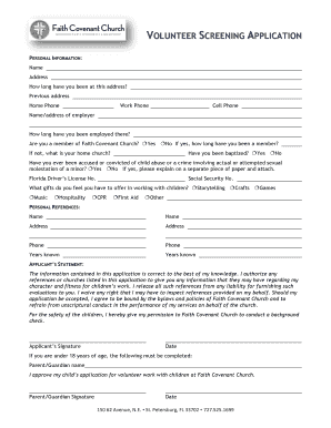 Fillable Online Volunteer screening application - Clover Fax Email ...