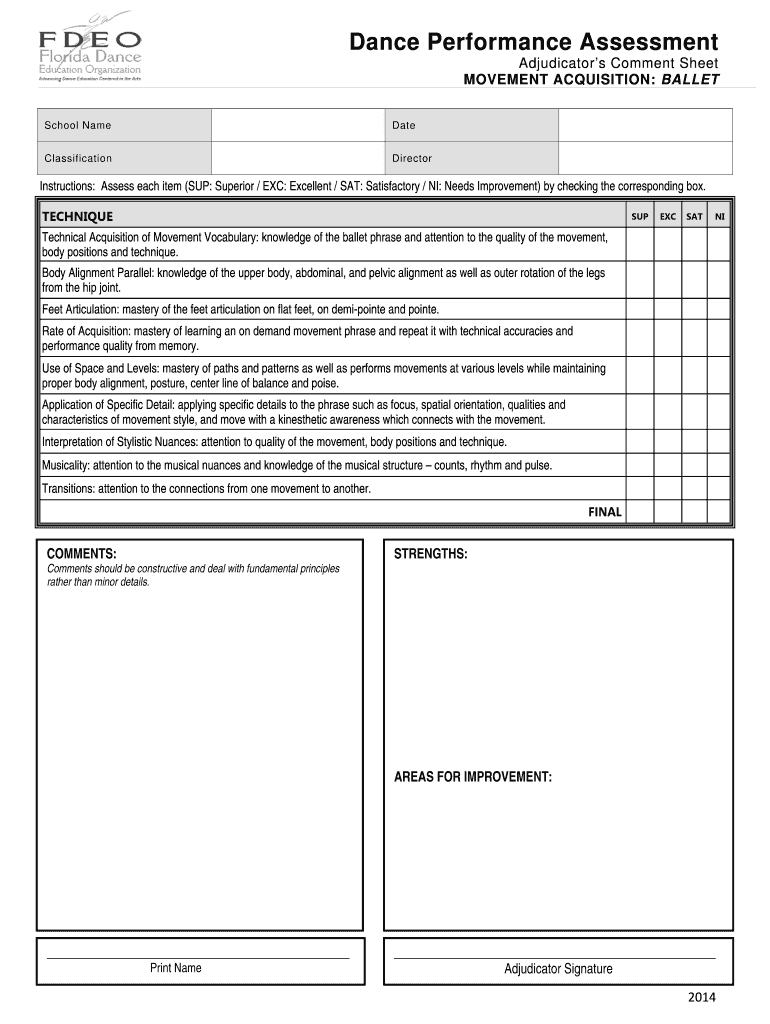 Fillable Online fdeo Dance Performance Assessment - bFDEOb Fax Email ...