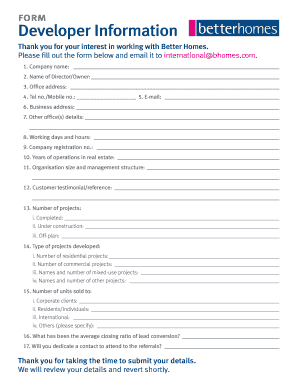 Fillable Online Form Developer Information - Better Homes LLC Fax Email ...