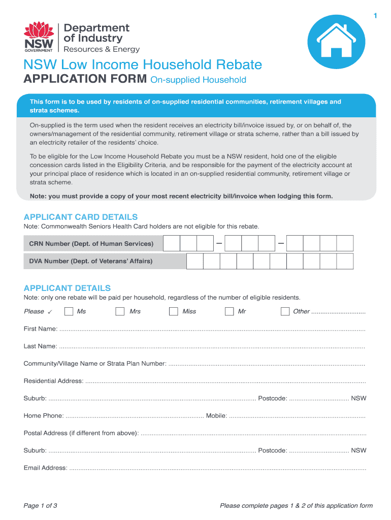 NSW Low Income Household Rebate Application form NSW Low Income ...