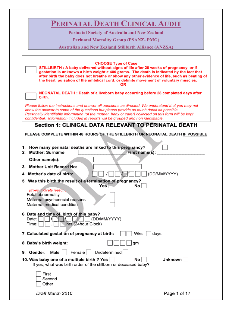 Fillable Online stillbirthalliance org PSANZ Clinical Practice ...