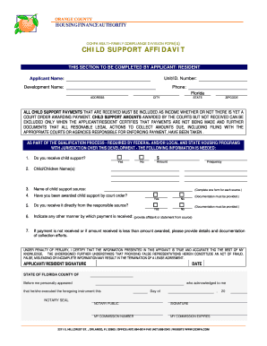 Fillable Online CHILD SUPPORT AFFIDAVIT - Orange County Housing Finance ...
