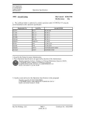 Fillable Online aircraft identified on this operations specification ...
