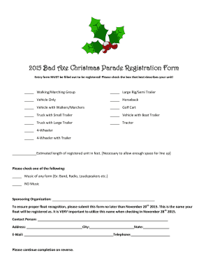 Fillable Online 2015 Bad Axe Christmas Parade Registration Form Fax ...