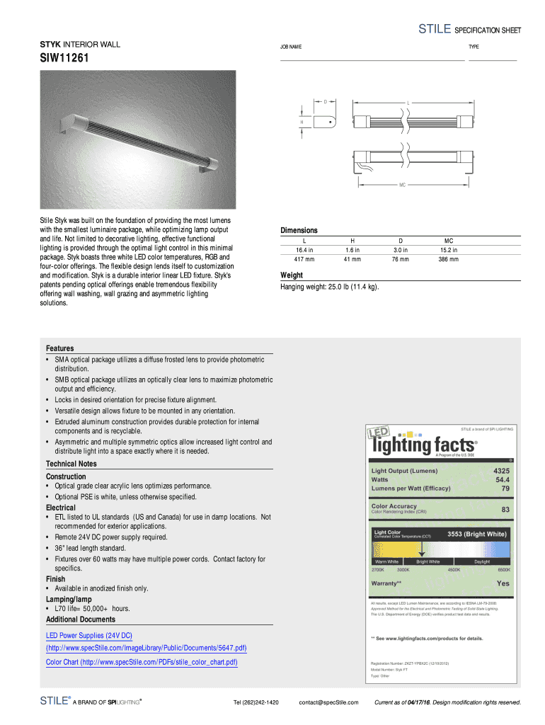 Fillable Online STYK INTERIOR WALL SIW11261 - SPI Lighting Fax Email ...