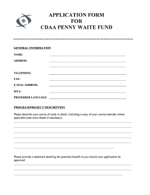 Fillable Online APPLICATION FORM FOR bCDAAb PENNY WAITE FUND Fax Email ...