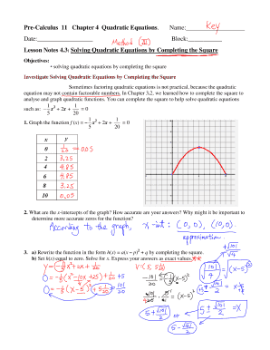 Fillable Online Pre-Calculus 11 Chapter 4 Quadratic Equations Fax Email ...