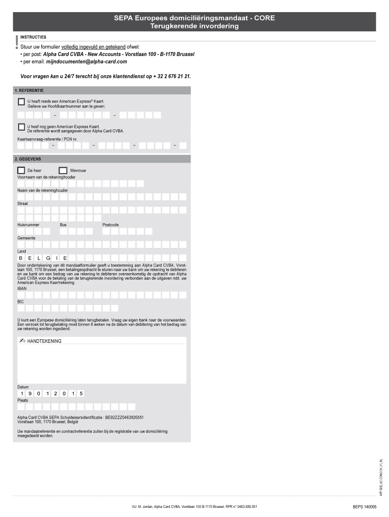 Invulbaar Online SEPA Europees domicili ringsmandaat - CORE ...