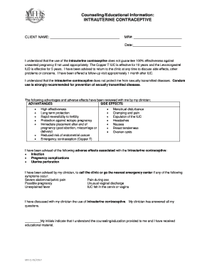 Fillable Online mfhs CounselingEducational Information INTRAUTERINE ...
