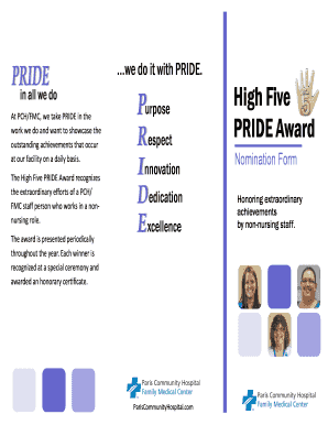 Fillable Online We do it with PRIDE in all we do High Five urpose PRIDE ...