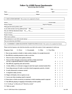Fillable Online BFormb b411b - Follow-up ADHD Parent Questionnaire ...