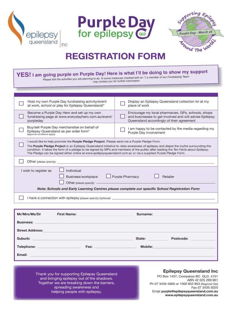 Fillable Online Purple Day Rego Form 2015indd Fax Email Print - pdfFiller