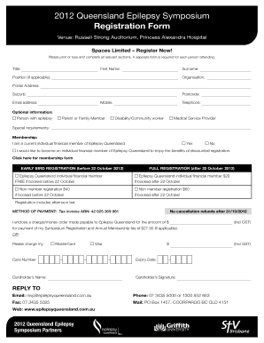 Fillable Online Registration Form - Epilepsy Queensland Fax Email Print ...