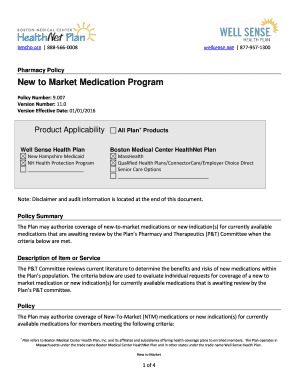 Fillable Online wellsense New to Market Medication Program - BMC ...