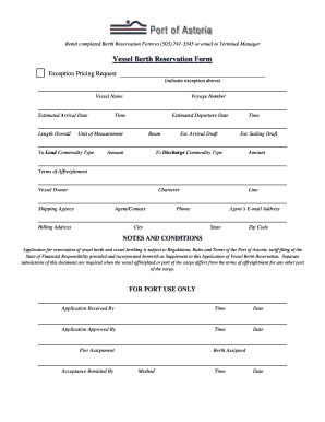 Fillable Online Vessel Berth Reservation Form - bportofastoriabbcomb ...
