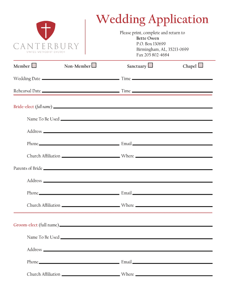 Fillable Online canterburyumc Wedding Application - canterburyumcorg ...