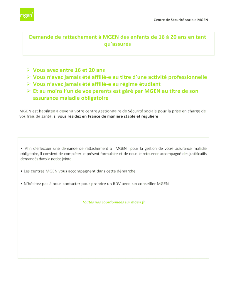 Remplissable En Ligne Vous avez entre 16 et 20 ans Vous n'avez jamais t affili -e ... - Mgen Fax ...