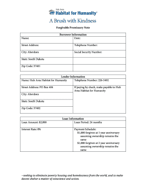 Fillable Online hubhabitat Forgivable Promissory Note ...