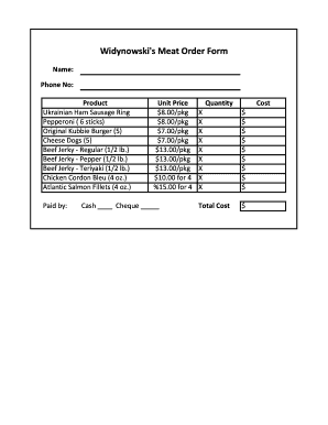 Fillable Online nesa1 Widynowski039s Meat Order Form - North Edmonton ...