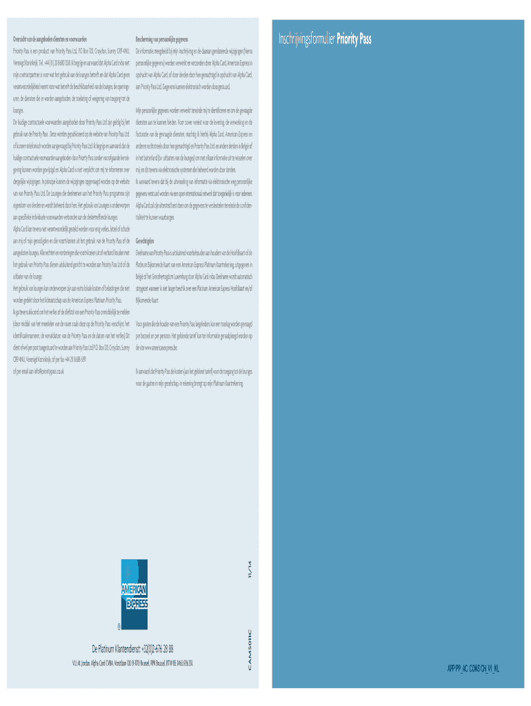 Fillable Online Inschrijvingsformulier Priority Pass Fax Email Print ...