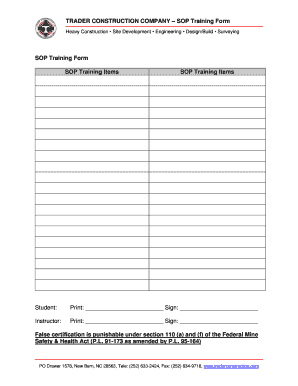Fillable Online SOP Training Form - Trader Construction Company Fax ...