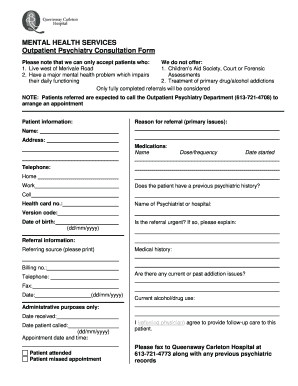 Fillable Online qch on MENTAL HEALTH SERVICES Outpatient Psychiatry ...