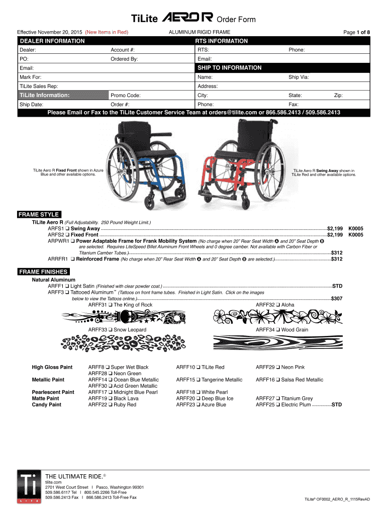 Fillable Online TiLite Aero R Fixed Front shown in Azure Fax Email ...