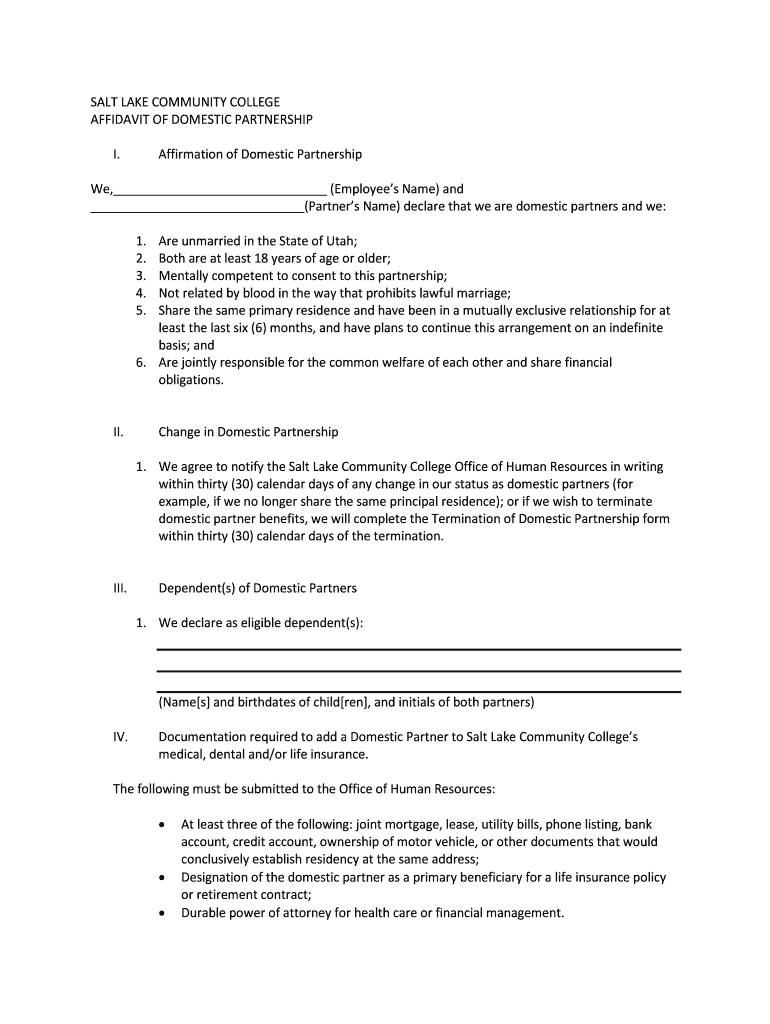 Fillable Online slcc SALT LAKE COMMUNITY COLLEGE AFFIDAVIT OF DOMESTIC ...