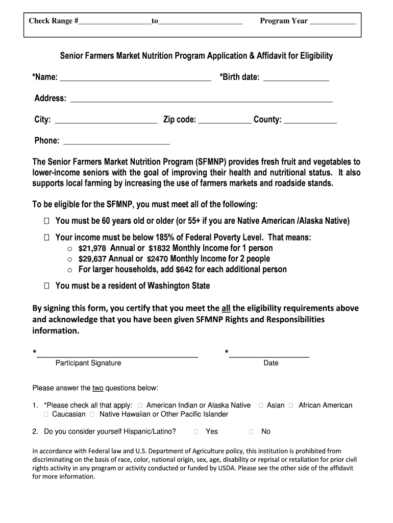 Fillable Online Senior Farmers Market Nutrition Program Application ...