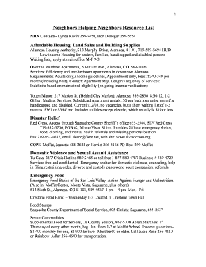 Fillable Online Neighbors Helping Neighbors Resource List Fax Email ...