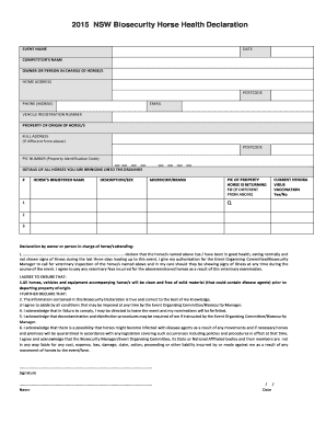 Fillable Online 2015 NSW Biosecurity Horse Health Declaration Fax Email ...