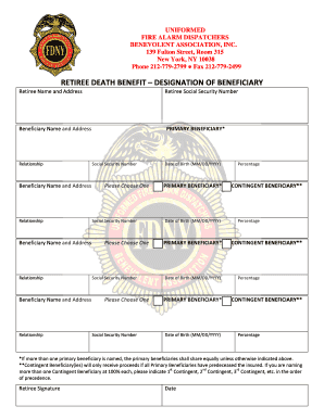 Fillable Online ufadba Retiree death benefit designation of beneficiary ...