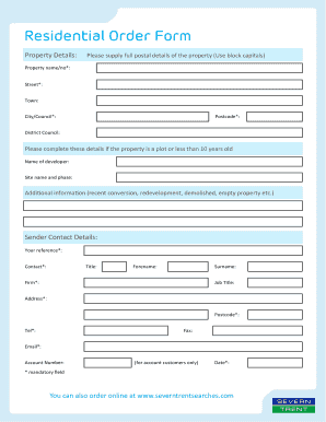 Fillable Online Residential Order Form - Severn Trent Searches Fax ...