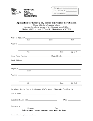 Fillable Online mrea Journey Lineworker Renewal Form - mrea Fax Email ...