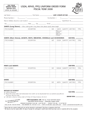 Fillable Online FAX YOUR USDA APHIS PPQ UNIFORM ORDER FORM ORDER TODAY ...