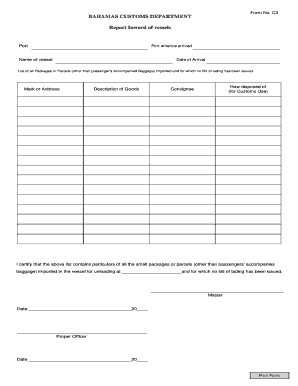 Fillable Online forms bahamas gov C3 BAHAMAS CUSTOMS DEPARTMENT Report ...