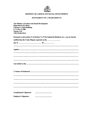Fillable Online forms bahamas gov SETTLEMENT OF A TRADE DISPUTE1 ...