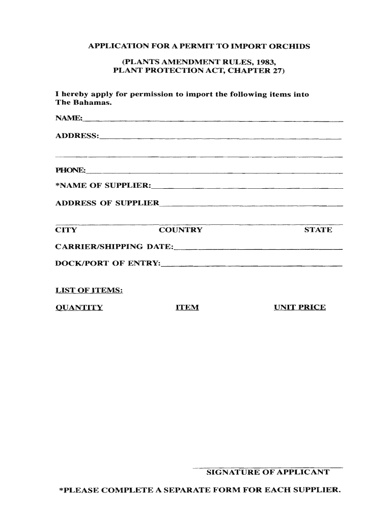 Fillable Online forms bahamas gov APPLICATION FOR A PERMIT TO IMPORT ...