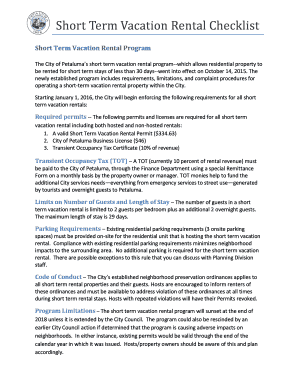 Fillable Online Short Term Vacation Rental Checklist Fax Email Print ...