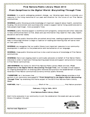 Fillable Online First Nations Public Library Week 2013 From Campfires ...