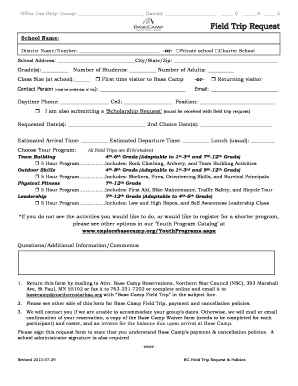 Fillable Online Field Trip Request Form - Base Camp Fax Email Print ...