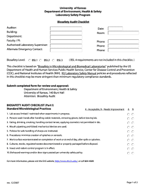 Fillable Online ehs ku Laboratory Safety Program Biosafety Audit ...