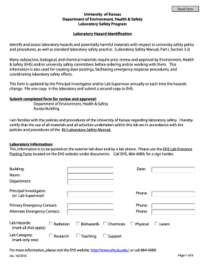 Fillable Online ehs ku Laboratory Hazard Identification - Environment ...