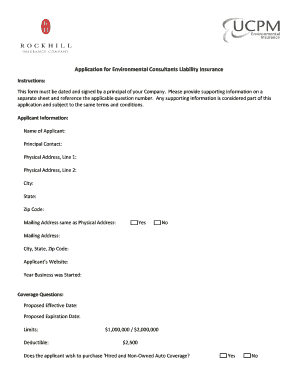 Fillable Online Application for Environmental Consultants Liability ...
