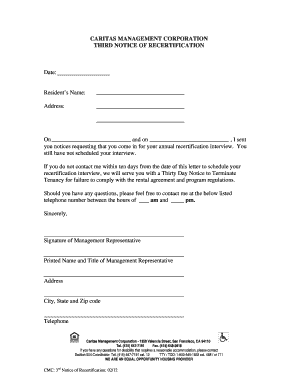 Fillable Online 3rd Notice of Recertification - Caritas Management ...