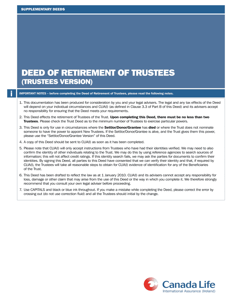 Fillable Online cli-ie-adviser canadalife co DEED OF RETIREMENT OF ...